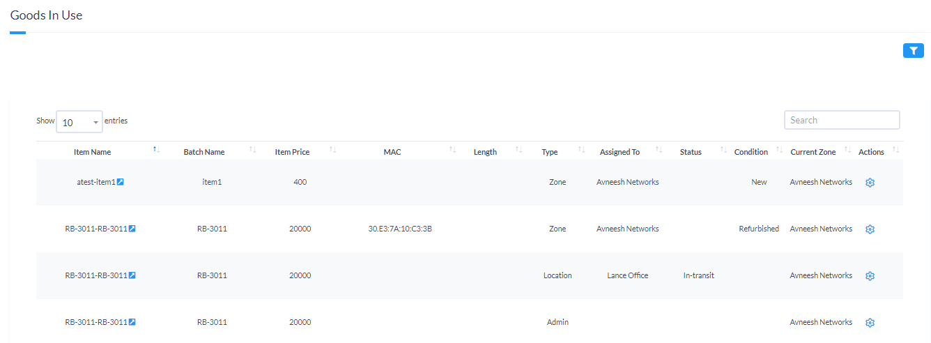 Managing goods in use - Documentation - Jaze ISP Manager